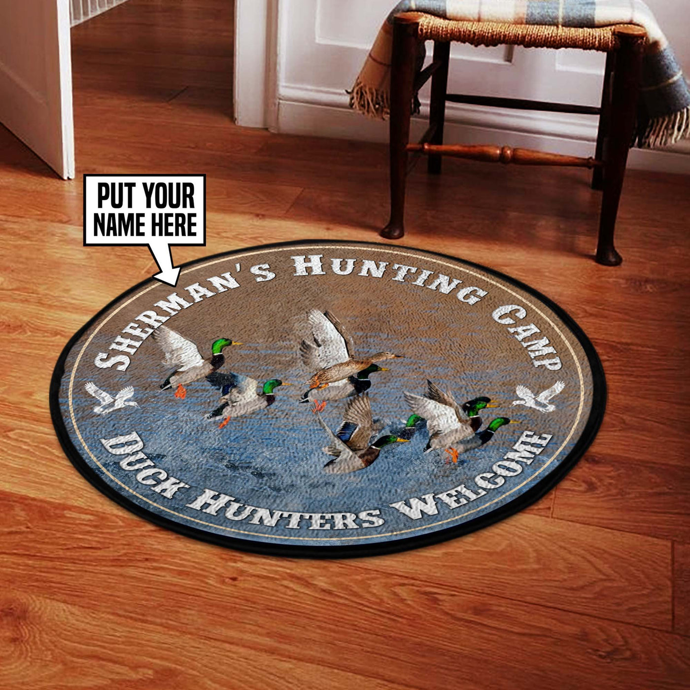 Personalized Duck Hunters Welcome Round Rug, Carpet - Bluefink